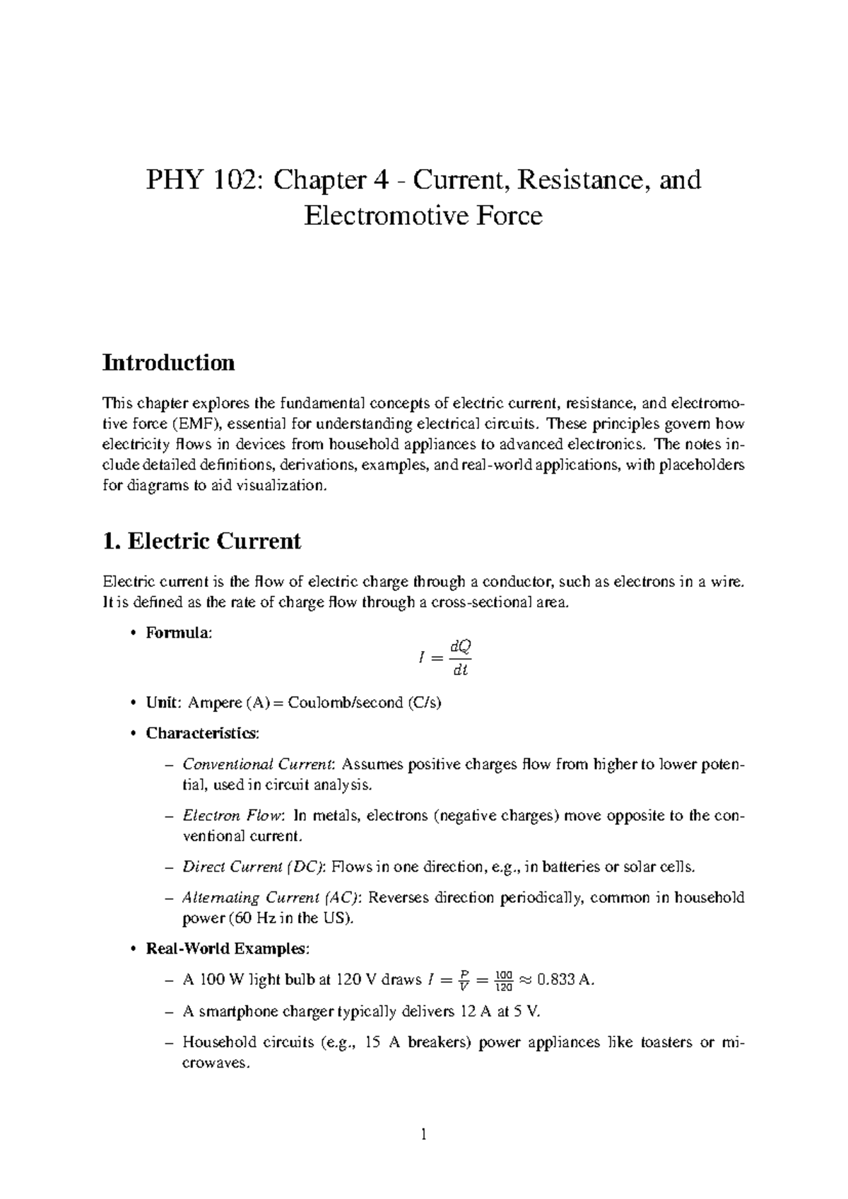 PHY 102: Chapter 4 - Current, Resistance, and EMF Concepts - Studocu