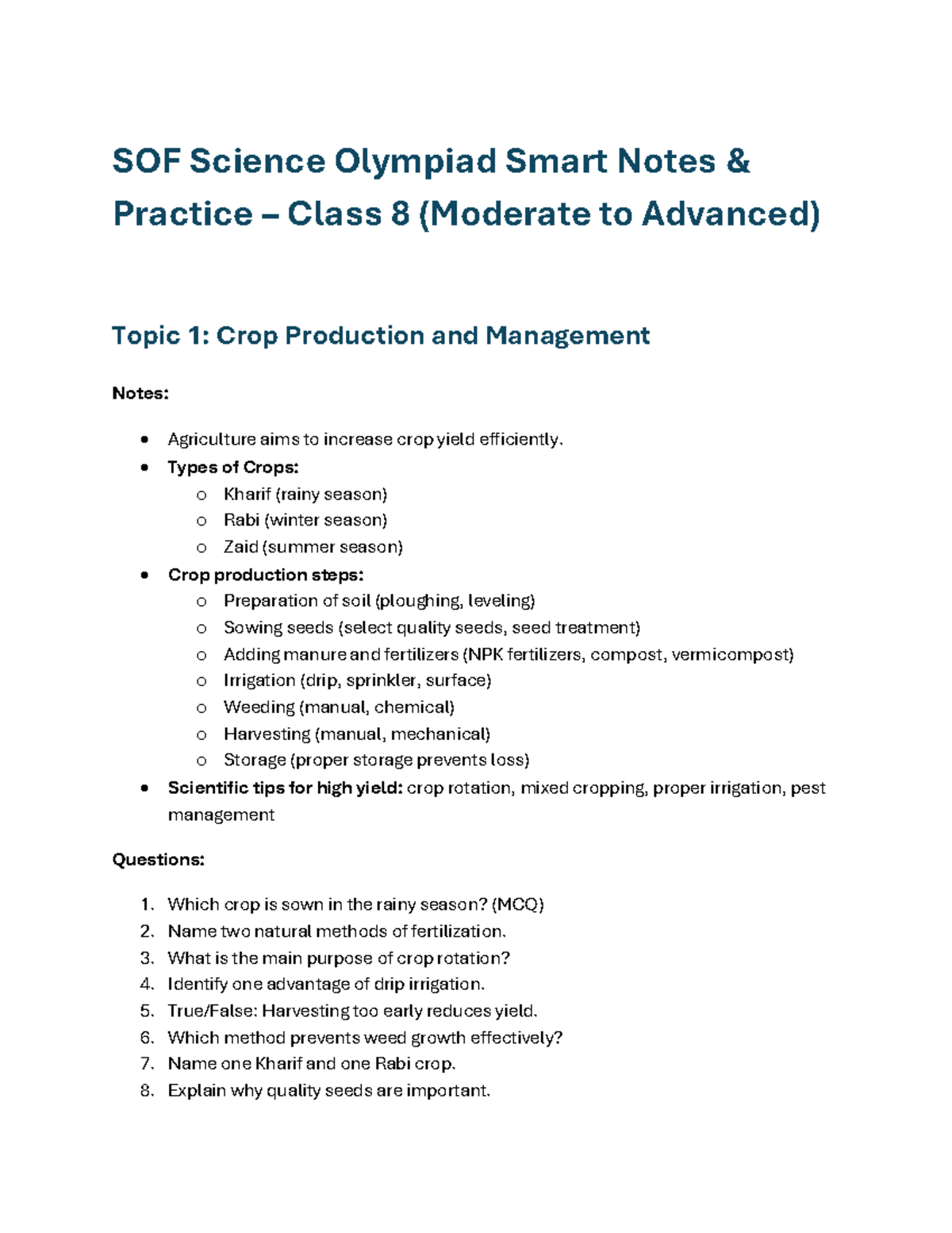 SOF Science Olympiad Smart Notes & Practice - Class 8 (Moderate to ...