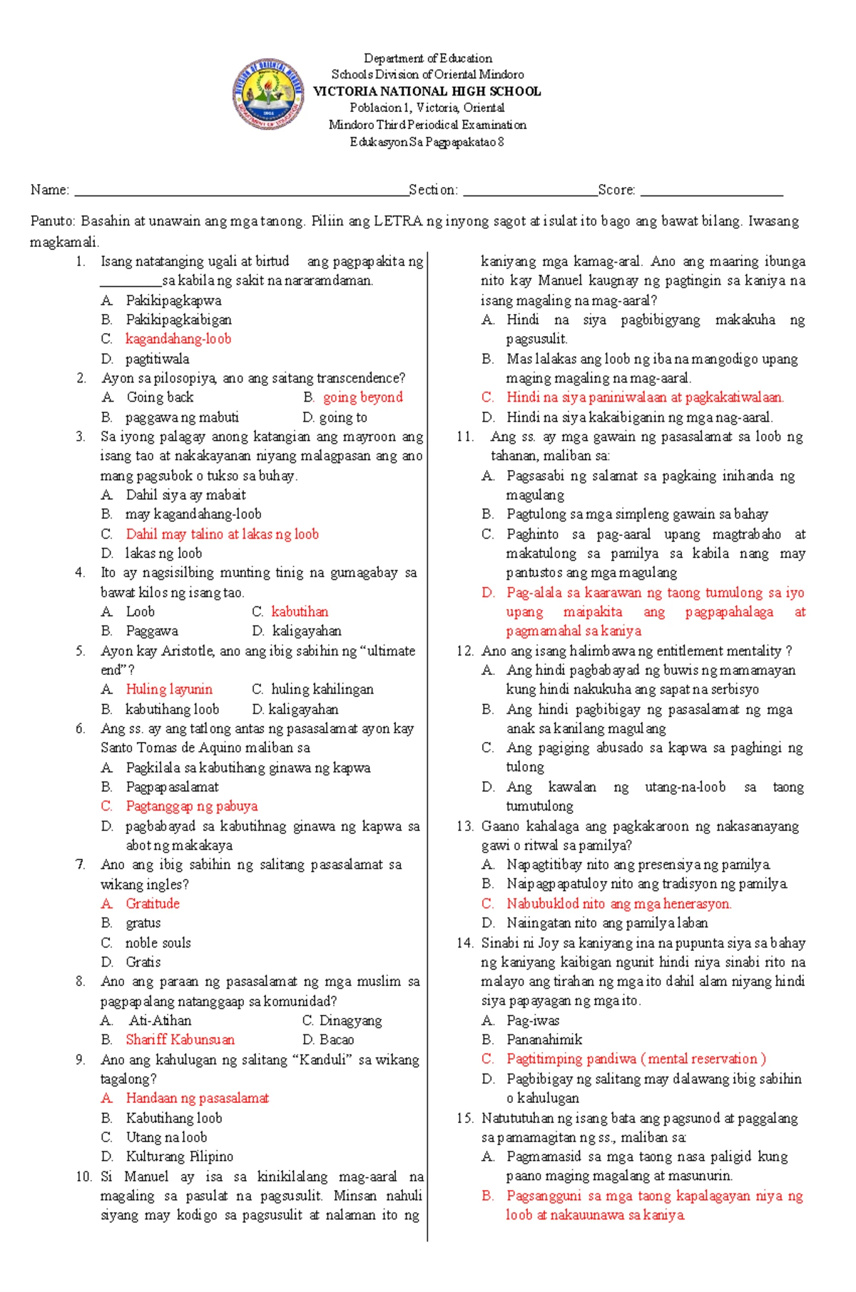 EsP 9 Daily Lesson Plans for the 3rd Quarter on Katarungang Panlipunan ...