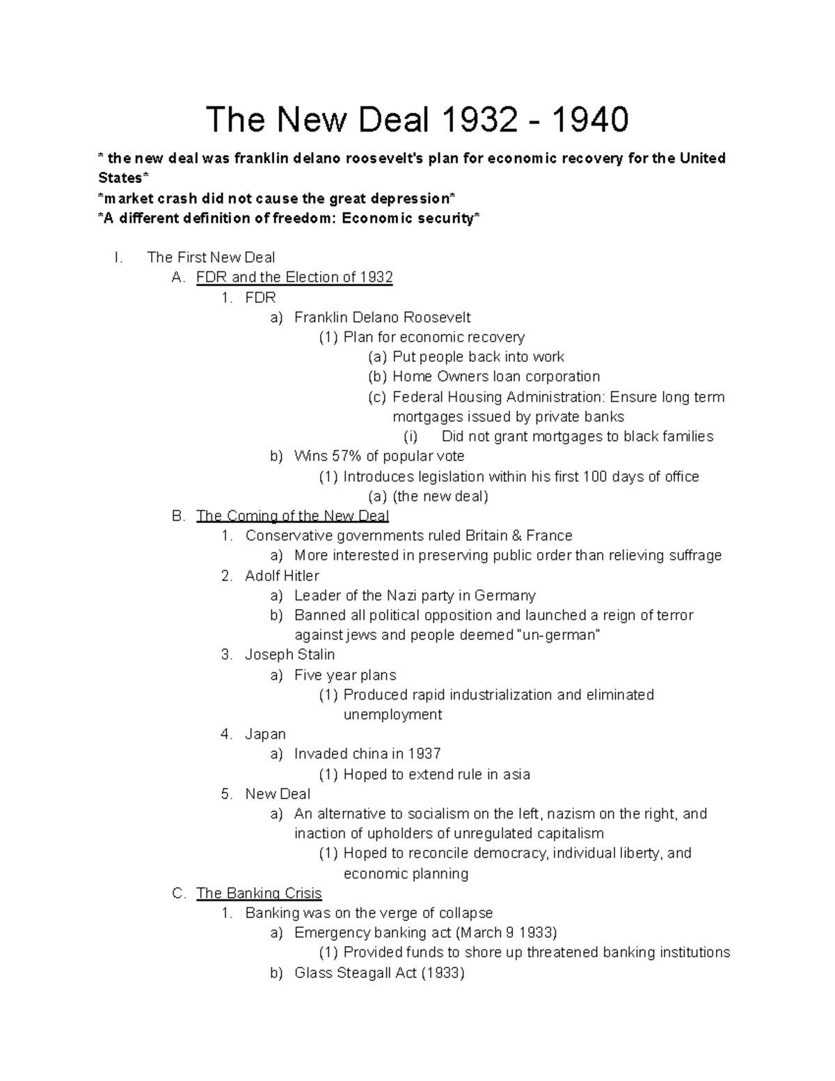 Chapter 21 Notes: The New Deal (1932-1940) and Its Impact on America ...