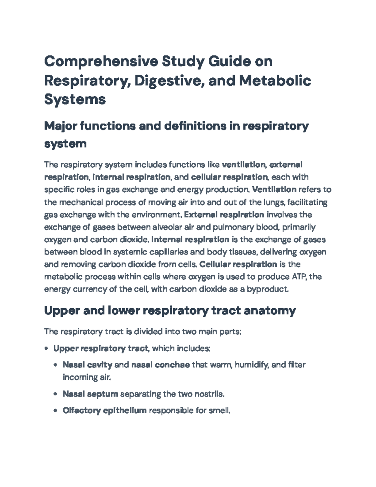 Comprehensive Study Guide: Respiratory & Digestive Systems (Exam Prep ...