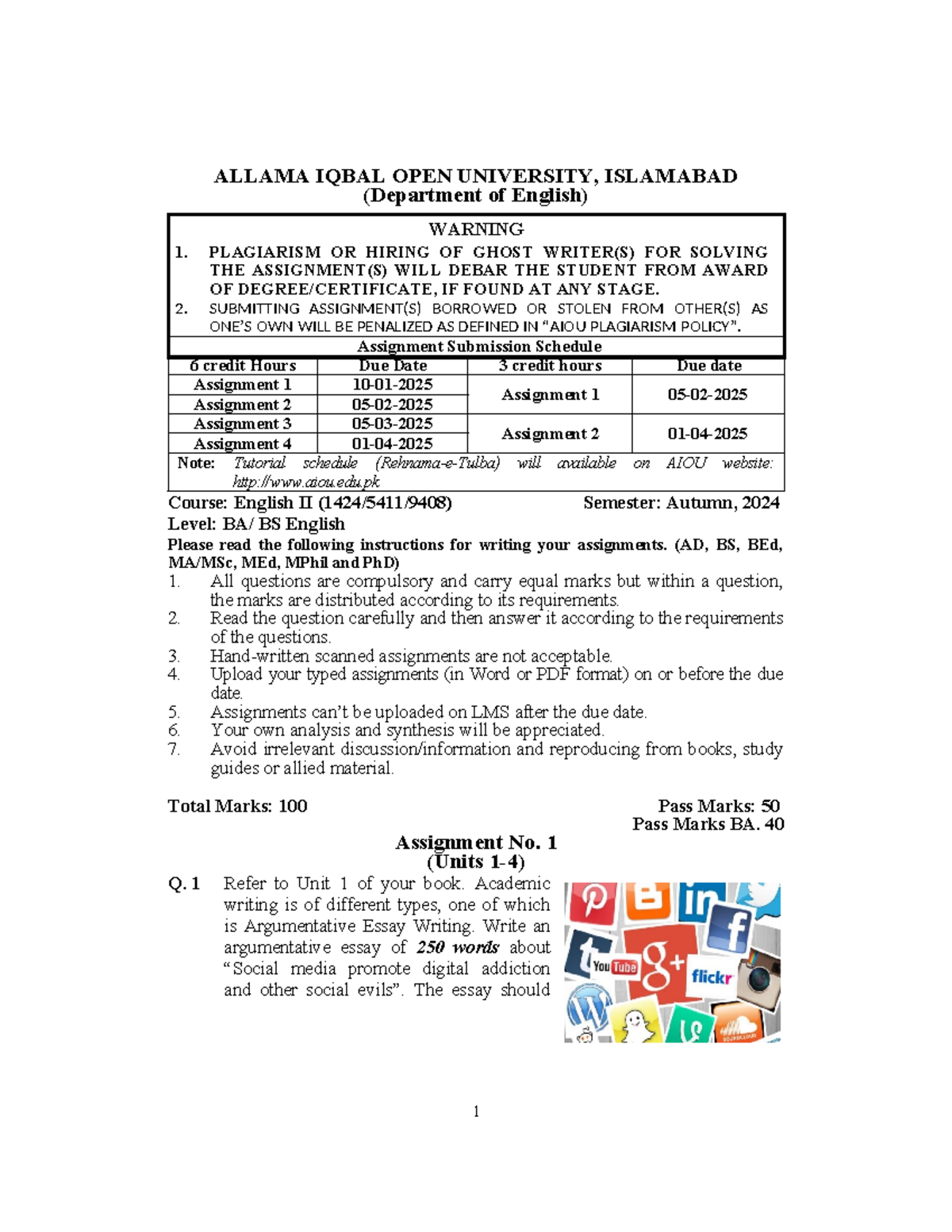 1424 - English II Assignment Questions & Submission Guidelines, Autumn 2024 - Studocu