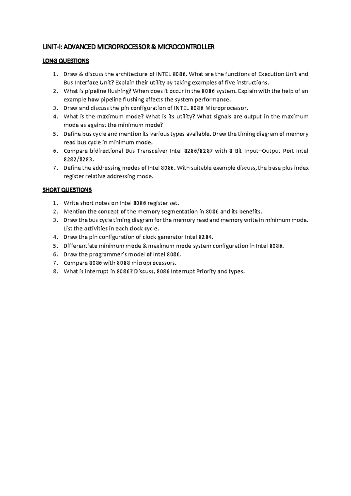Probable Questions UNIT-I AMM - UNIT-I: ADVANCED MICROPROCESSOR ...