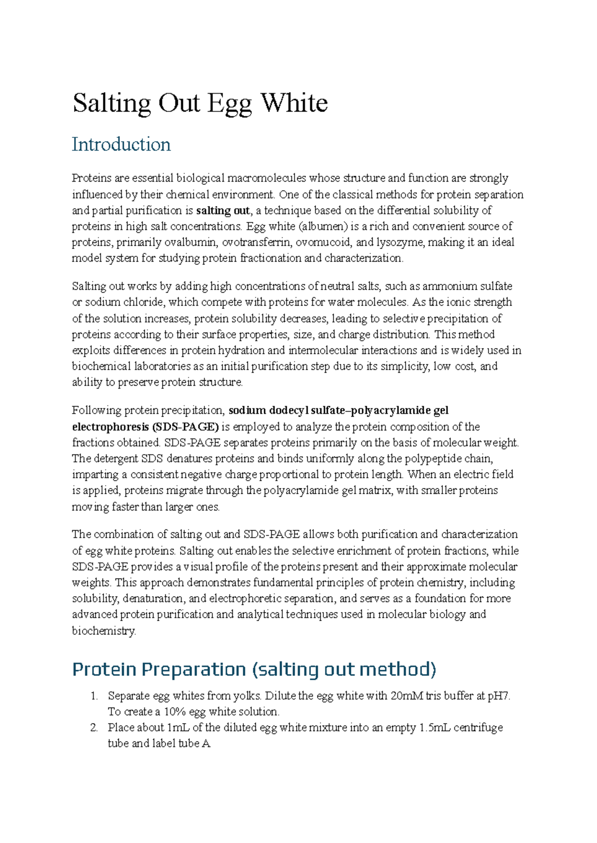 Laboratory Exercise 3: Salting Out Egg White Proteins (AB2648) - Studocu