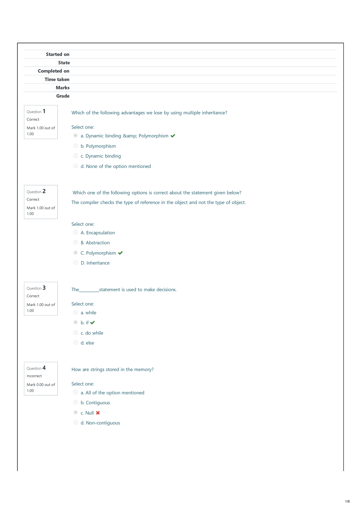 Programming 621 - Assignment 3 MCQs - Started on State Completed on Time taken Marks Grade Which ...
