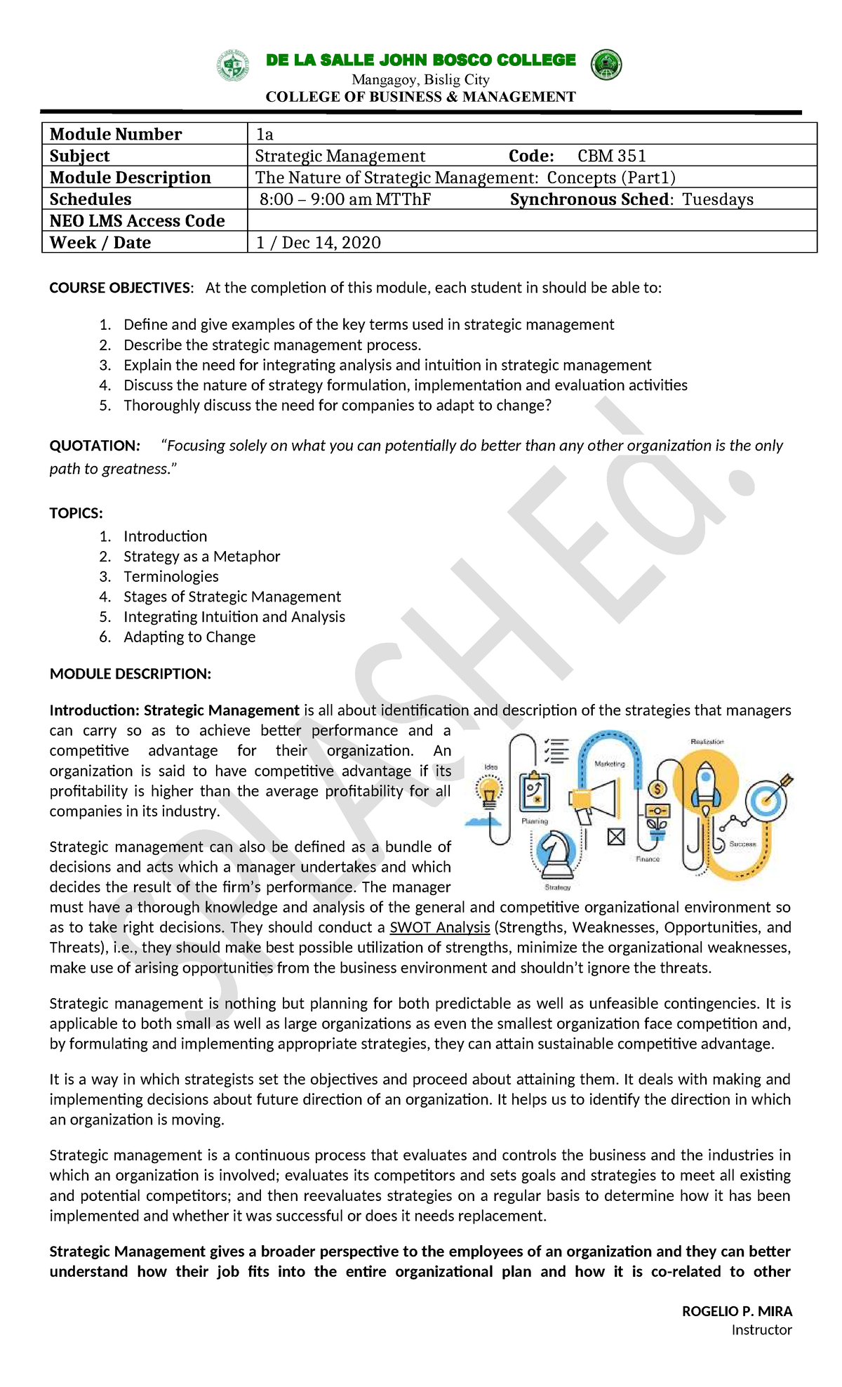 CBM 351 Strategic Management Module 1A: Concepts Overview - Studocu