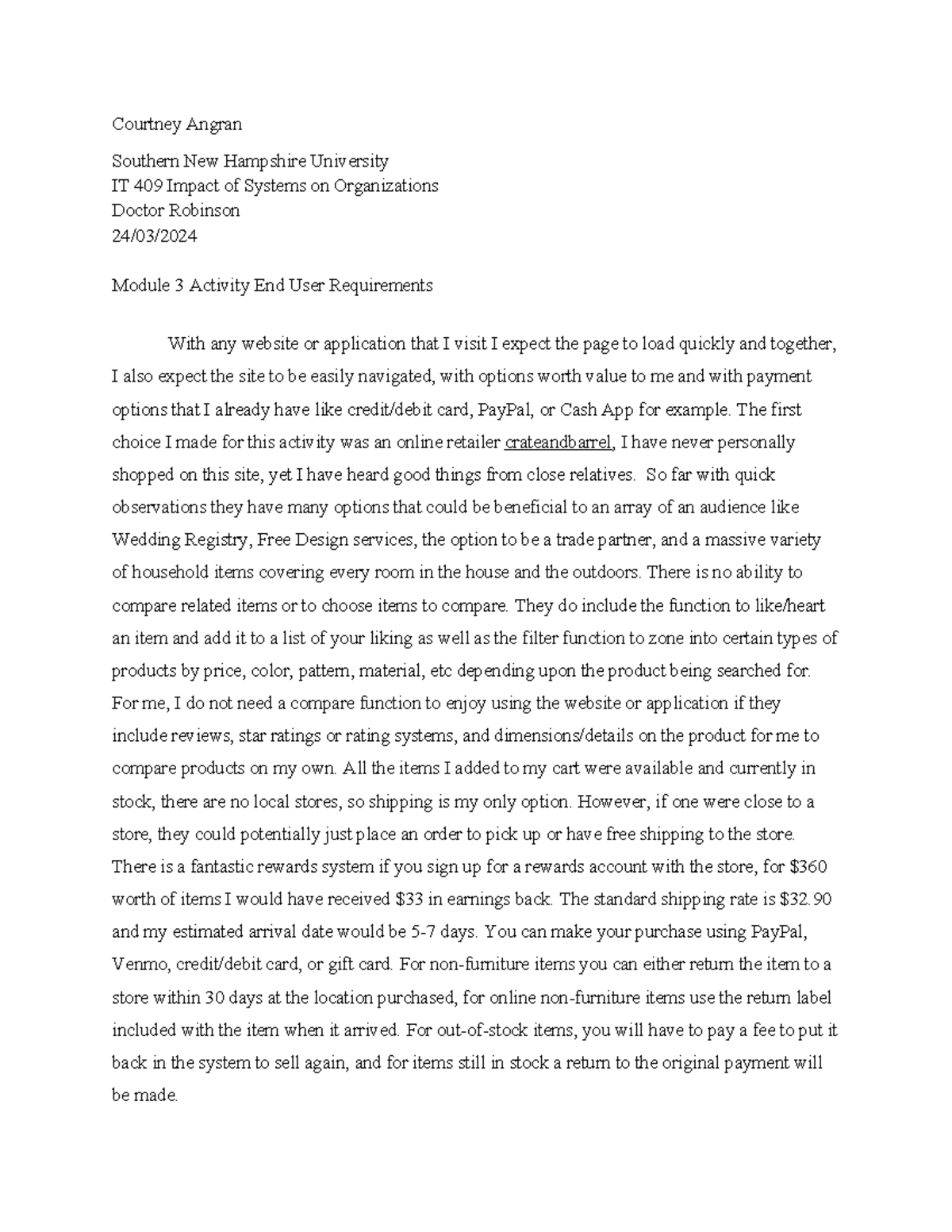IT 409 Module 3 Activity: End User Requirements Analysis - Studocu