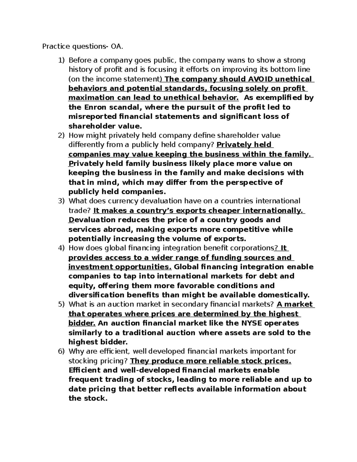 Practice Questions for OA C214: Key Financial Concepts and Analysis ...