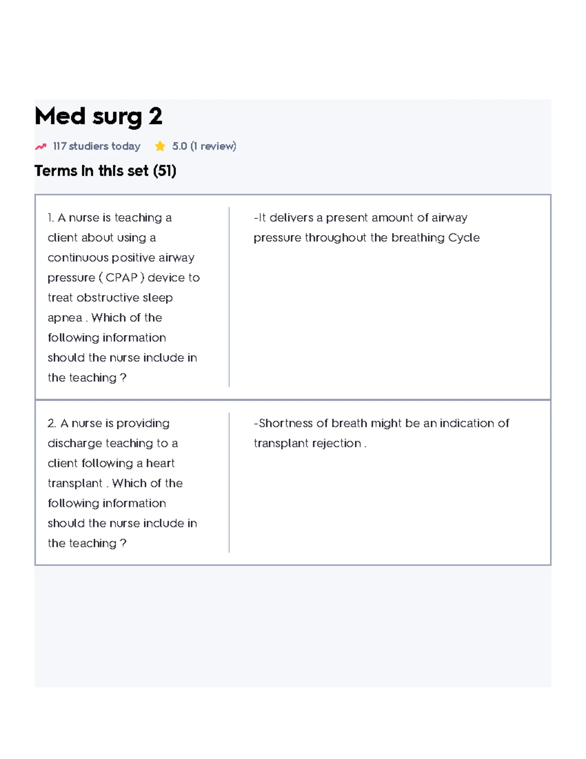 Med surg 2 Flashcards Quizlet - Med surg 2 117 studiers today 5 (1 review) Terms in this set (51 ...