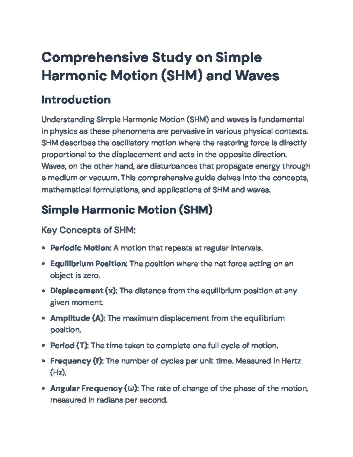 Comprehensive Guide to Simple Harmonic Motion (SHM) & Waves ...