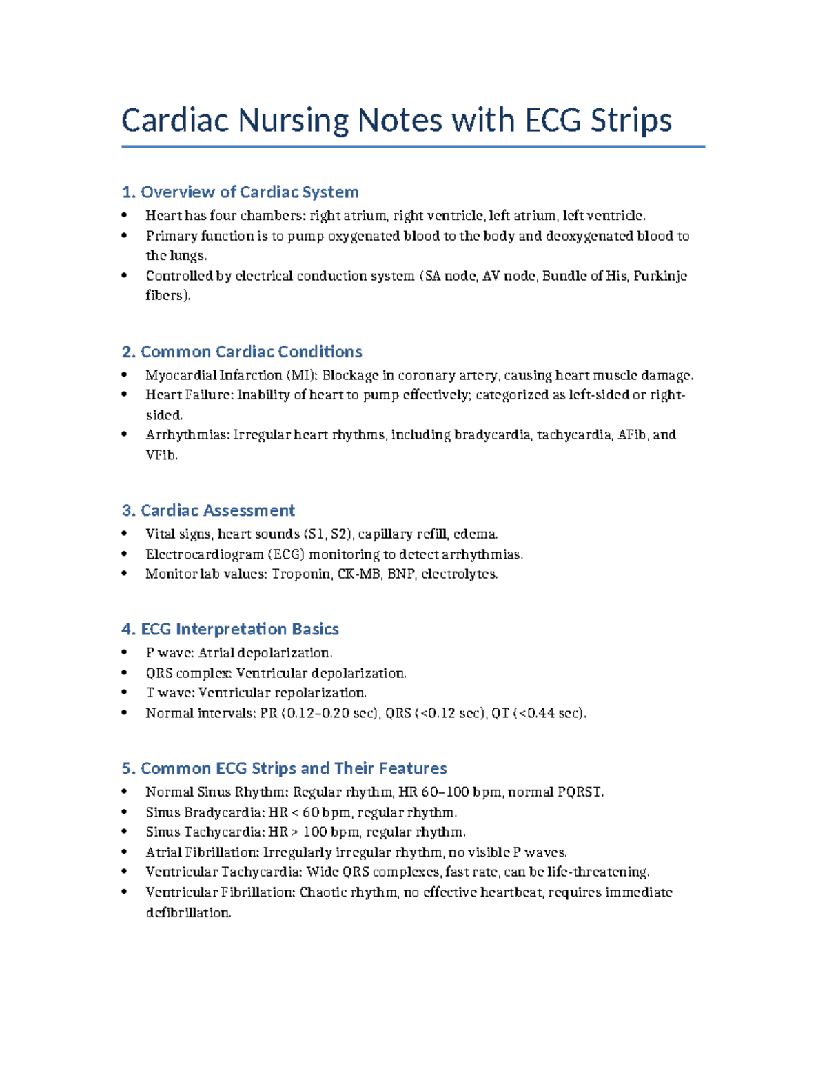 Cardiac Nursing Notes with ECG - Overview of Cardiac System Heart has ...