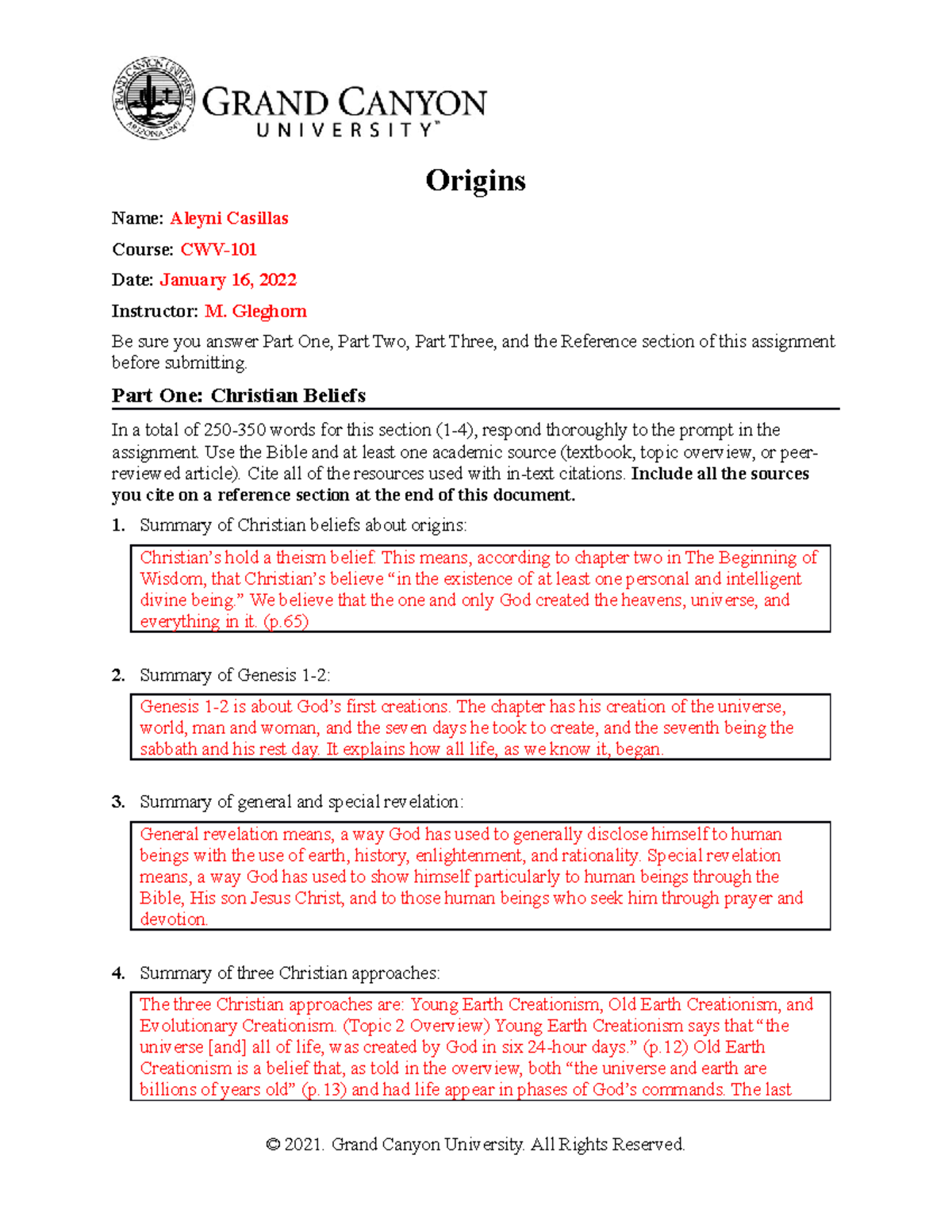 GCU Christian Worldview 101-CWV101-Origins 2 Worksheet - Origins Name ...