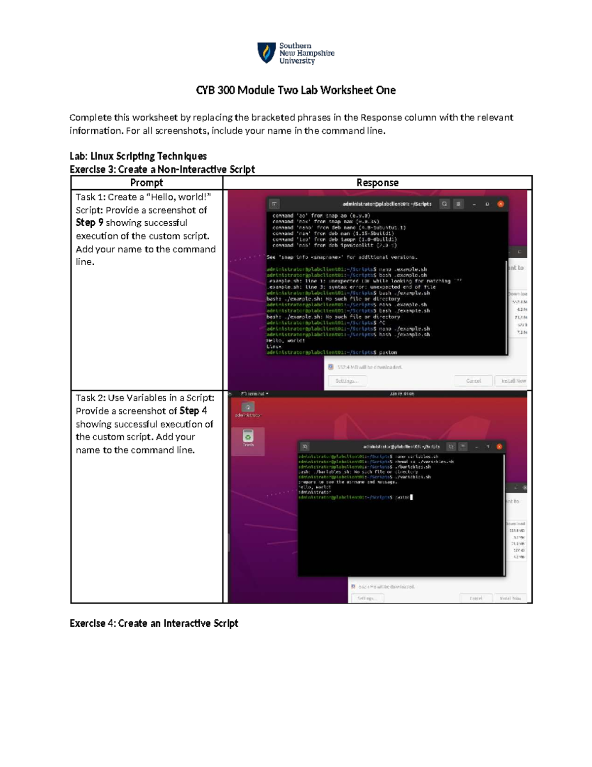CYB 300 Module Two Lab Worksheet: Linux Scripting Techniques - Studocu