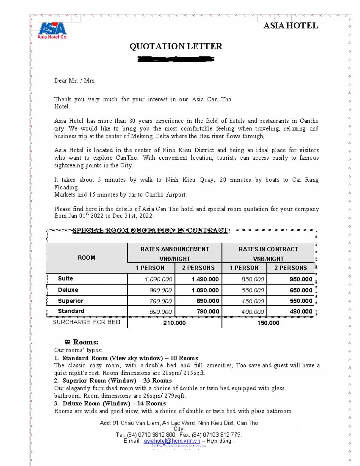 Example of Business Quotation Letter - Add: 91 Chau Van Liem, An Lạc ...