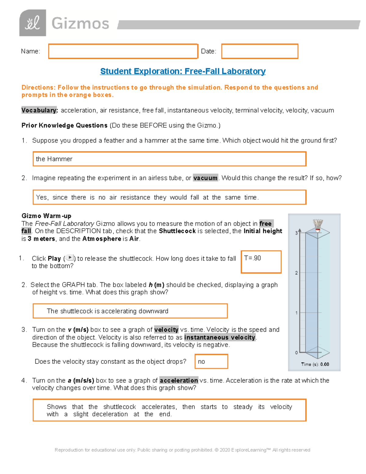 Free-Fall Lab (PHYS 101) - Exploration of Velocity, Acceleration & Air ...