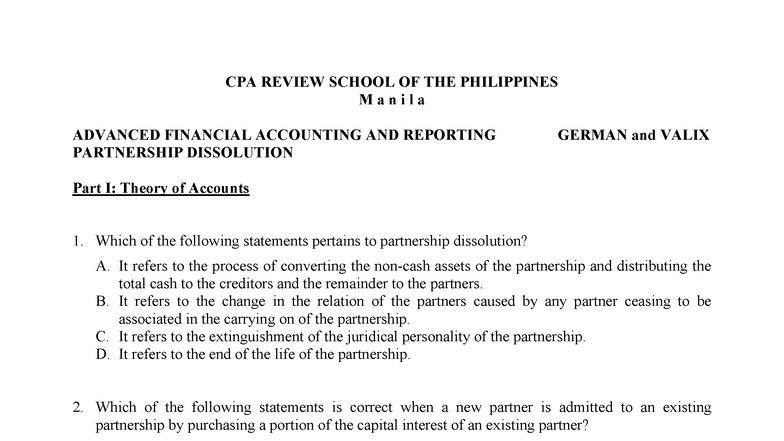 9903 - Advanced Financial Accounting: Partnership Dissolution Notes ...