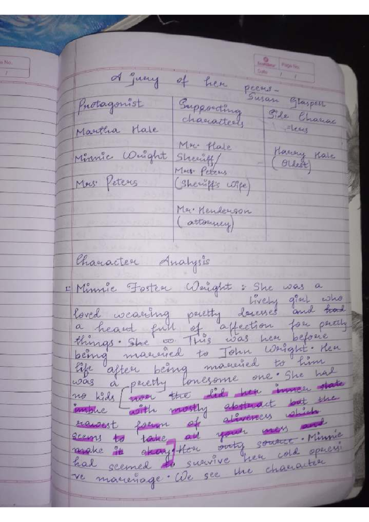 English 2 Sem 4: Character Analysis and Themes in "A Jury of Her Peers ...