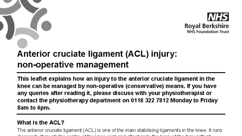 ACL Injury Management: Non-Operative Guidelines (Nov 2024) - Studocu