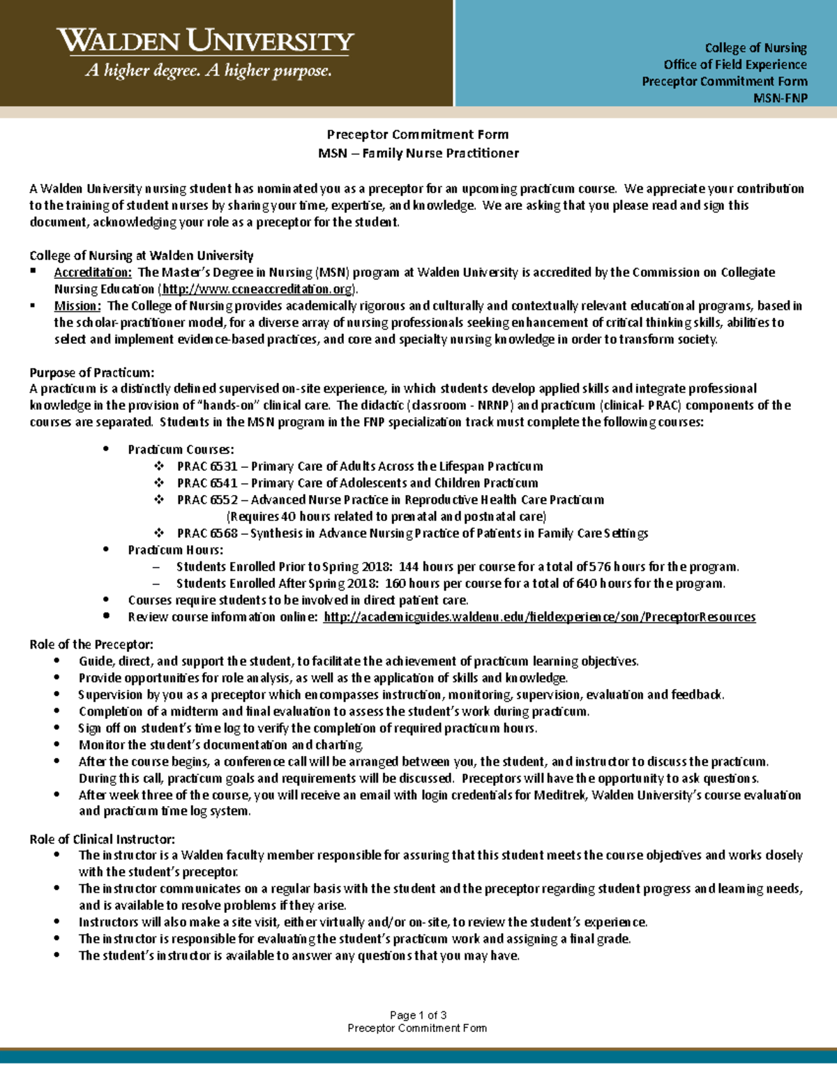 NP - FNP - MSN - Preceptor Commitment Form and Guidelines - Studocu