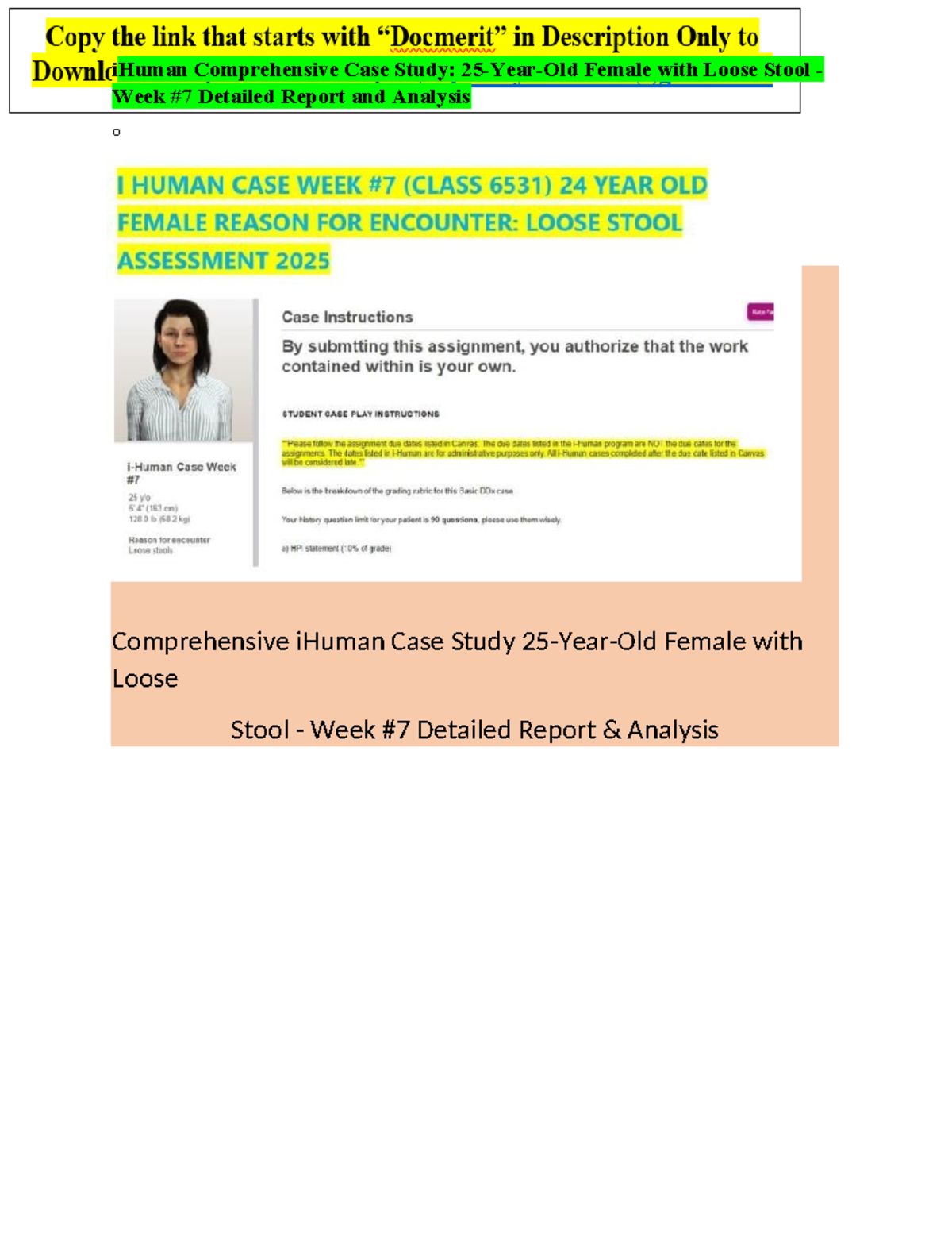 Comprehensive i Human Case Study 25-Year-Old Patient with Loose Stool ...