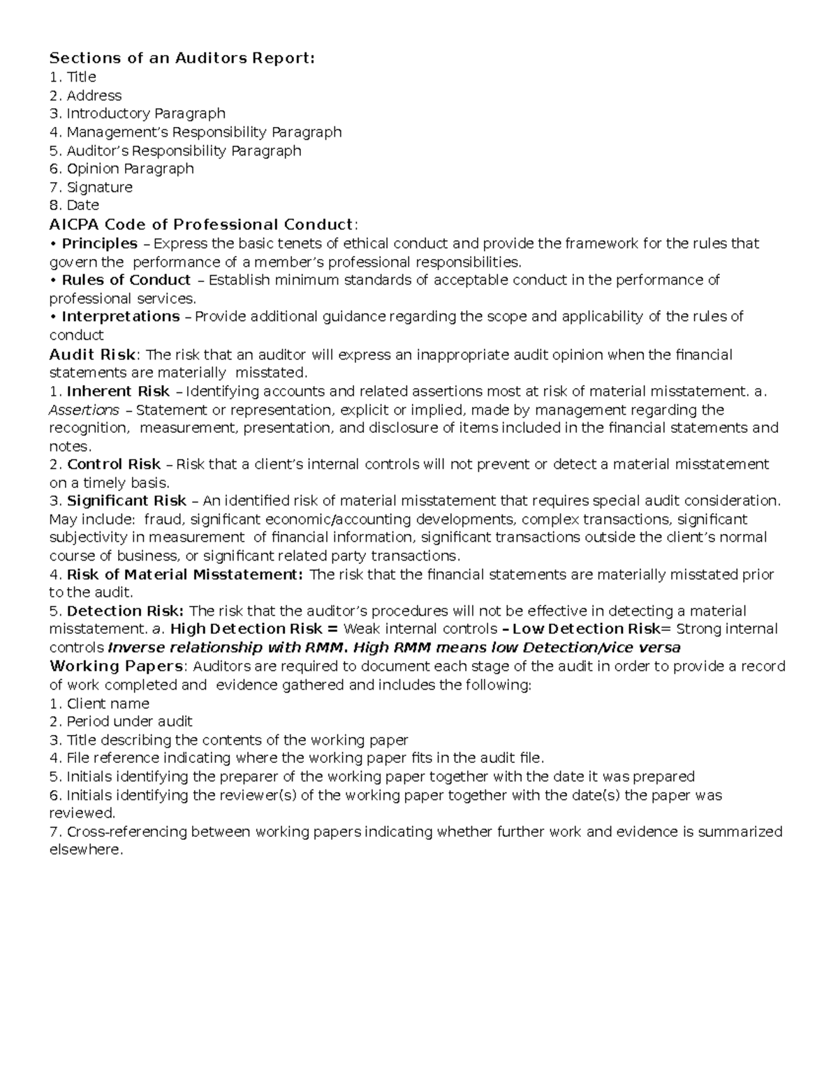 Auditor's Report Sections & AICPA Code Overview: Key Concepts - Studocu