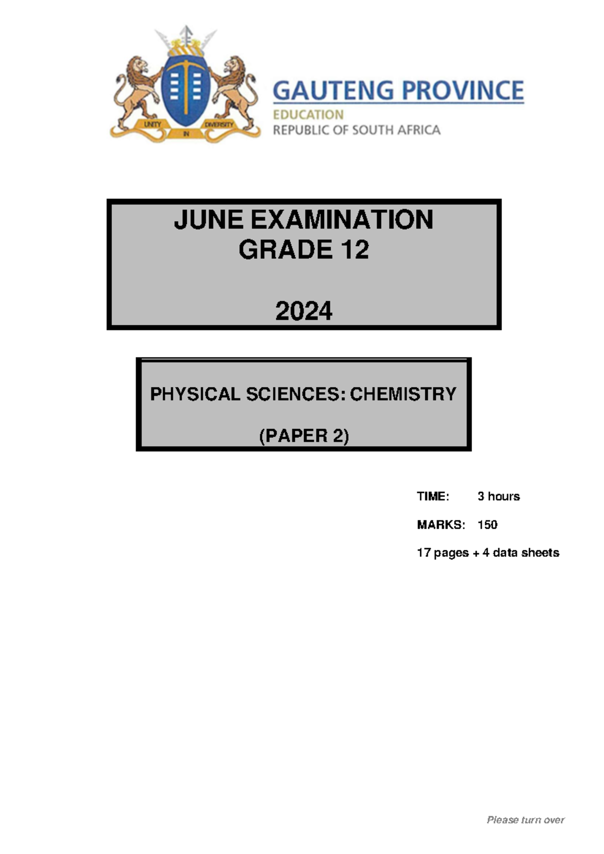 Grade 12 Physical Sciences P2 June 2024 Examination: Question Paper ...