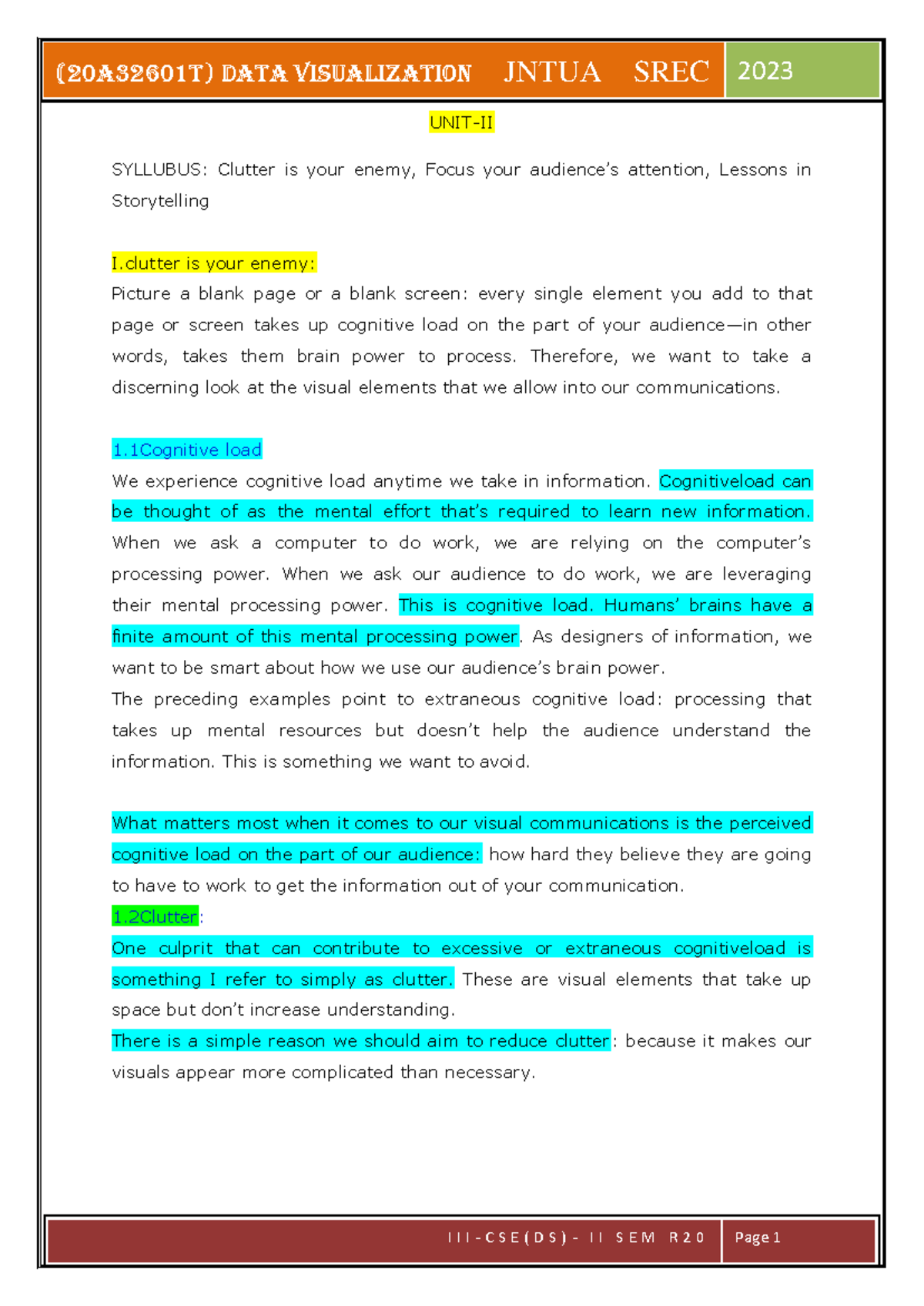 (20A32601T) DATA VISUALIZATION JNTUA SREC 2023: Understanding Clutter ...