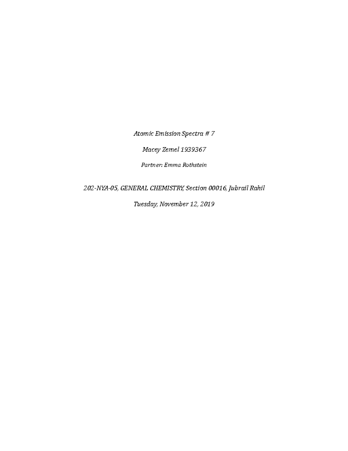 Atomic Emission Spectra Lab -Theory: This experiment is grounded in ...