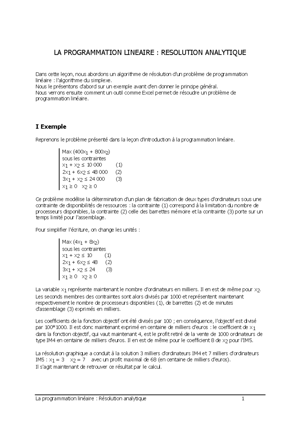 LA PROGRAMMATION LINEAIRE : ALGORITHME DU SIMPLEXE (LEÇON 8) - Studocu