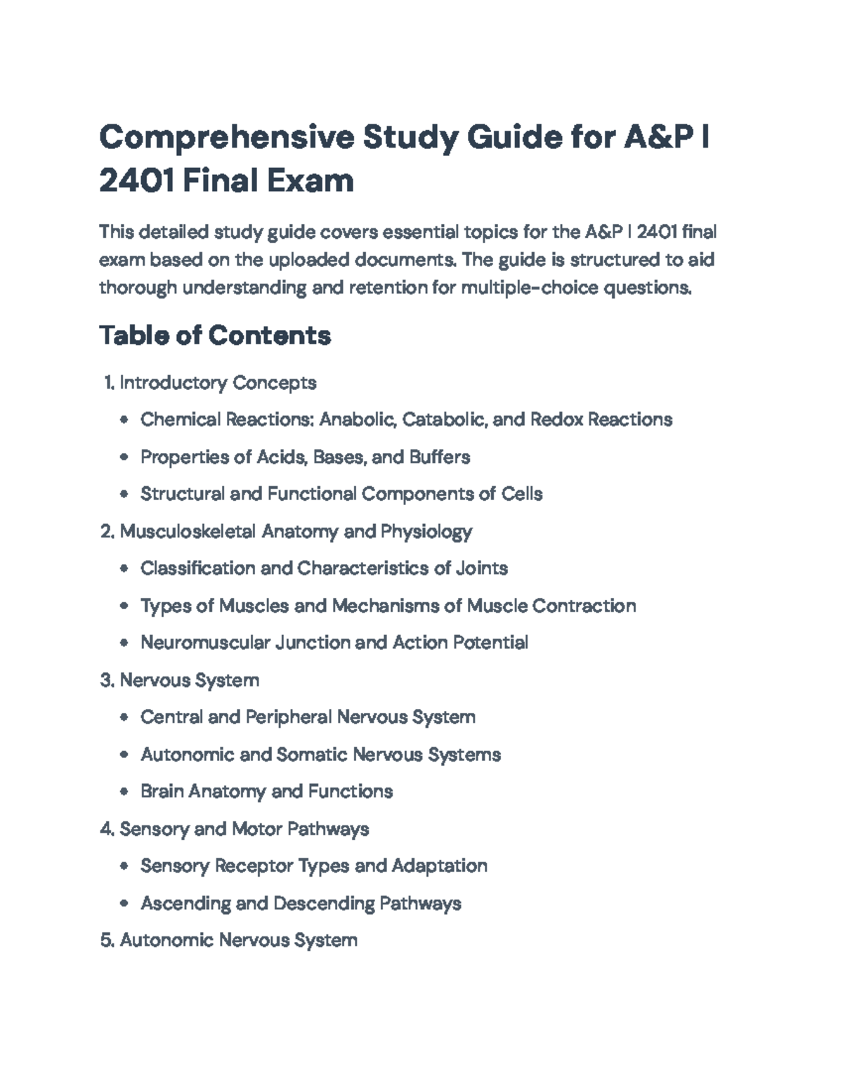 A&P I 2401 Final Exam Comprehensive Study Guide and Strategies ...