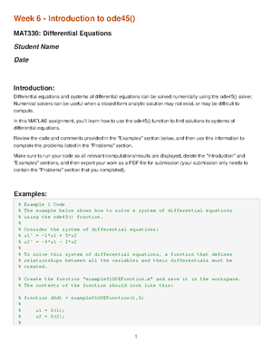 [Solved] Problem 1 Use the MATLAB dsolve function to solve the - Differential Equations (MAT330 ...
