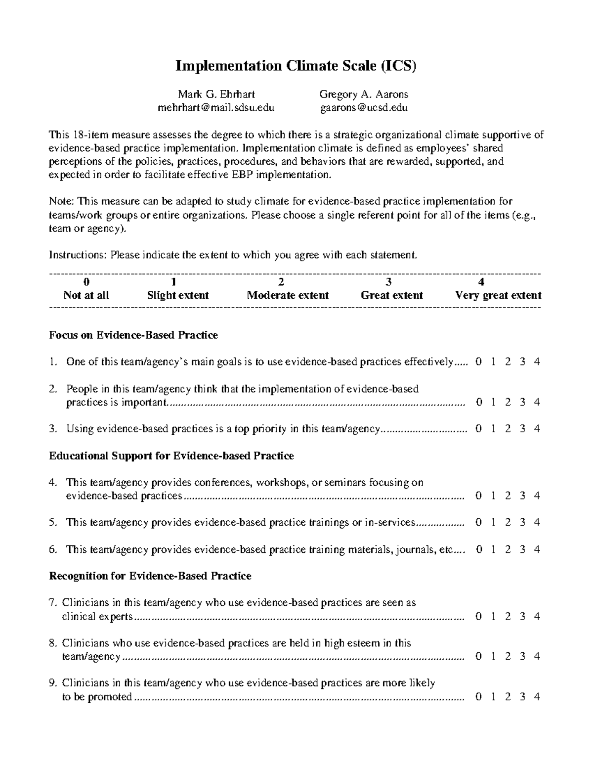 ICS Instrument: Assessing Implementation Climate for Effective ...