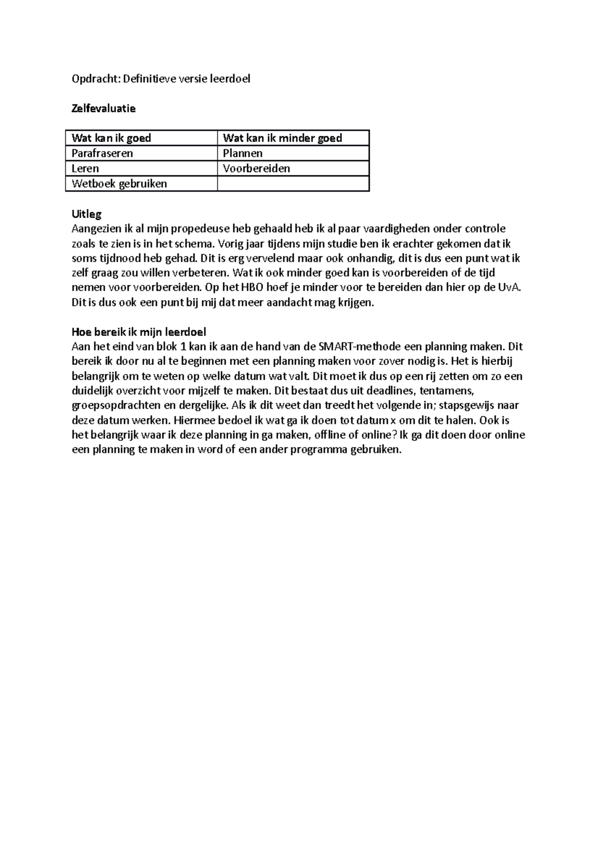 Definitieve Leerdoelen en Zelfevaluatie voor HBO Studie - Studeersnel