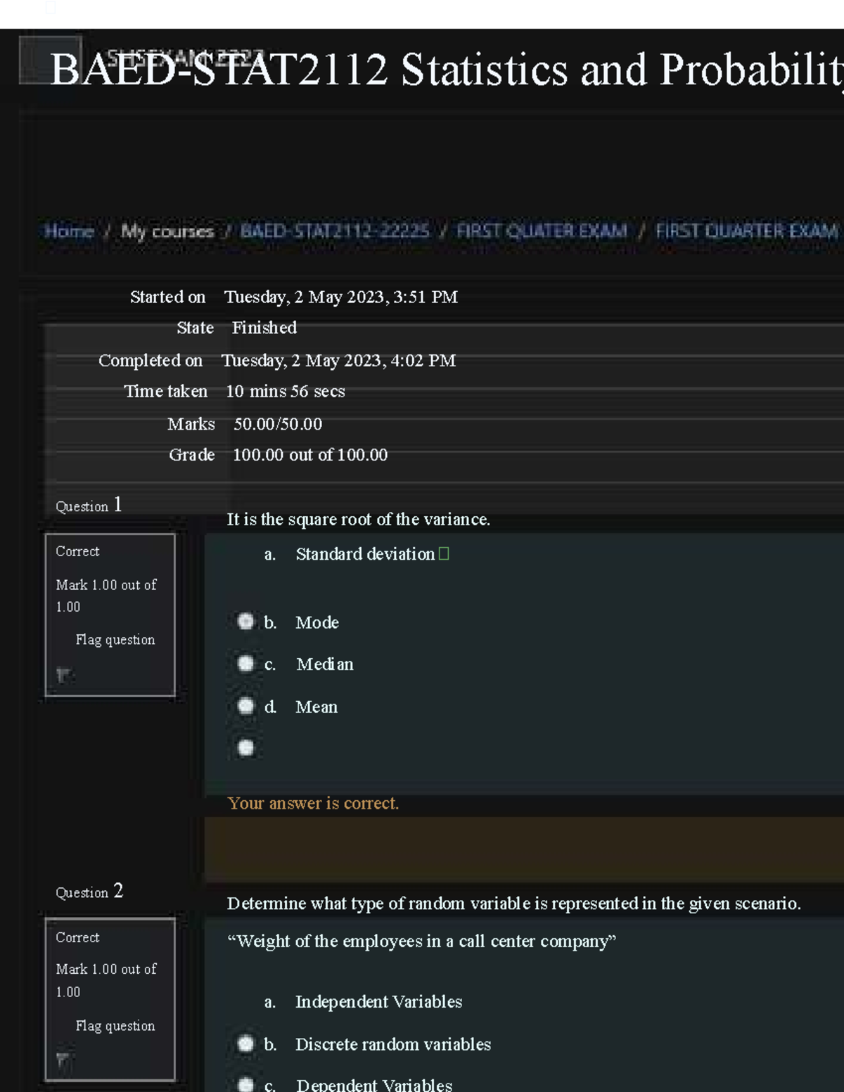 Statistics and Probability Home Course: Quarter Exam Review - Studocu