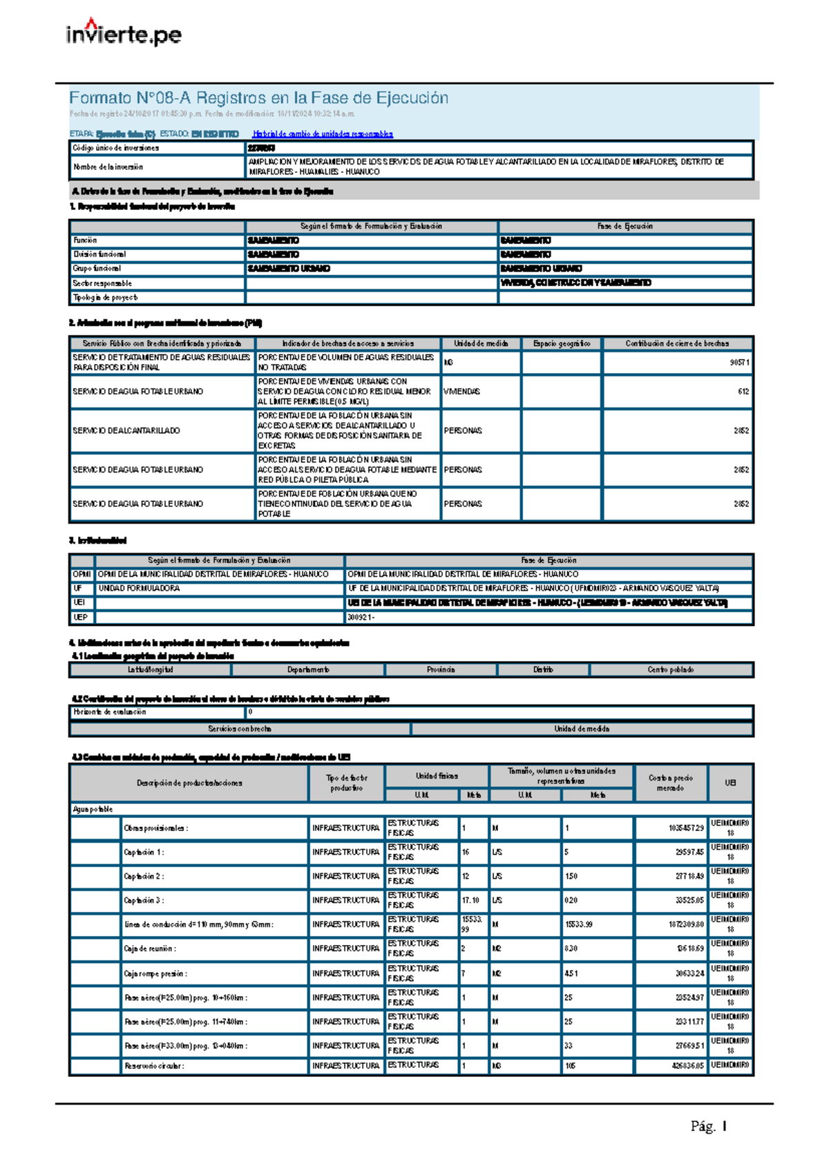Formato 8a - Ampliación y Mejoramiento de Servicios en Miraflores - Studocu