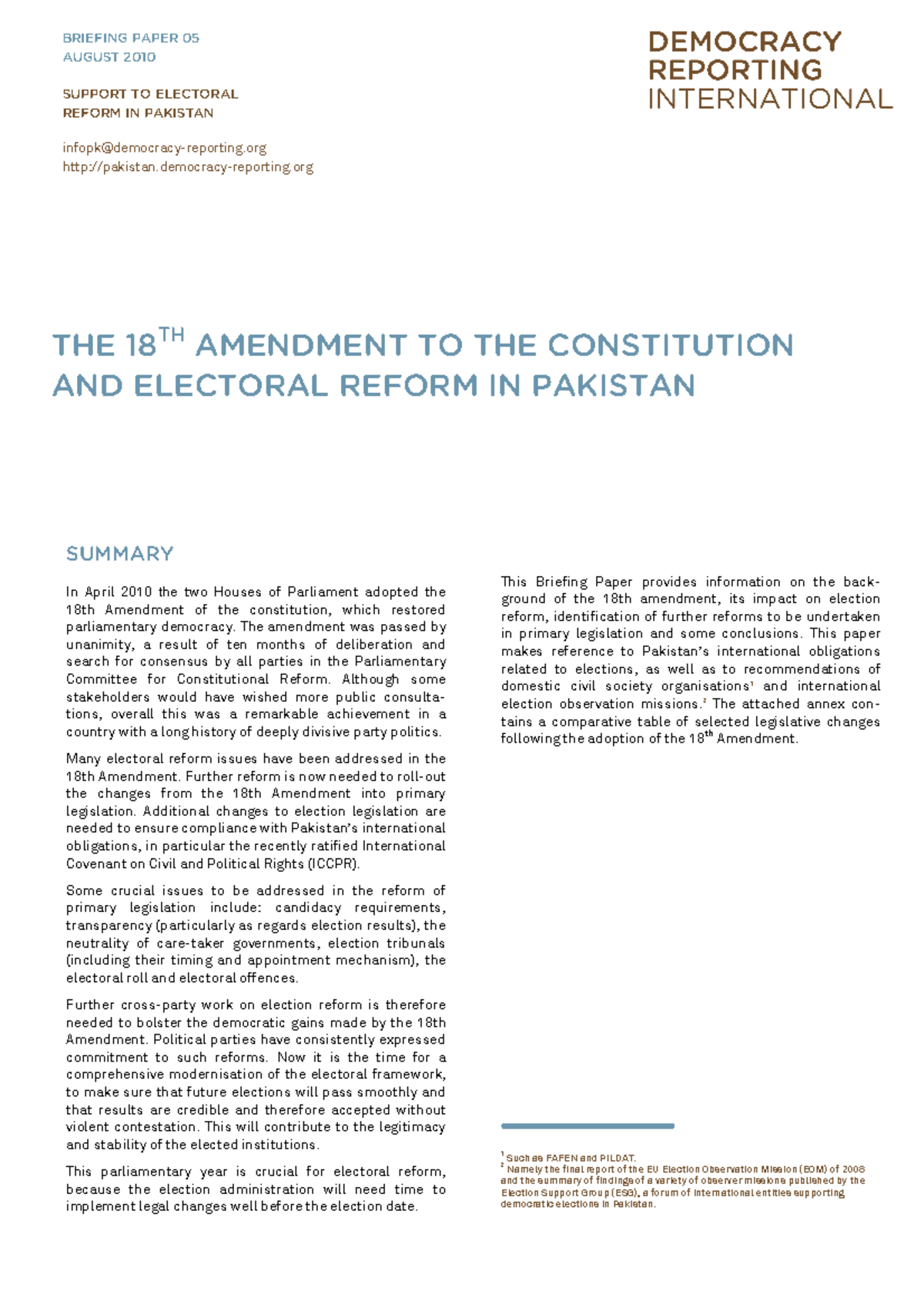 Dri briefing paper 5 - comments to the 18th amendment - SUMMARY In ...