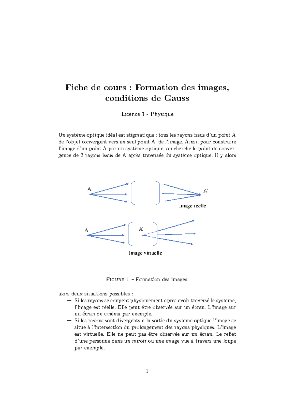 Chapitre 3 - Formation des Images et Conditions de Gauss - Licence 1 ...