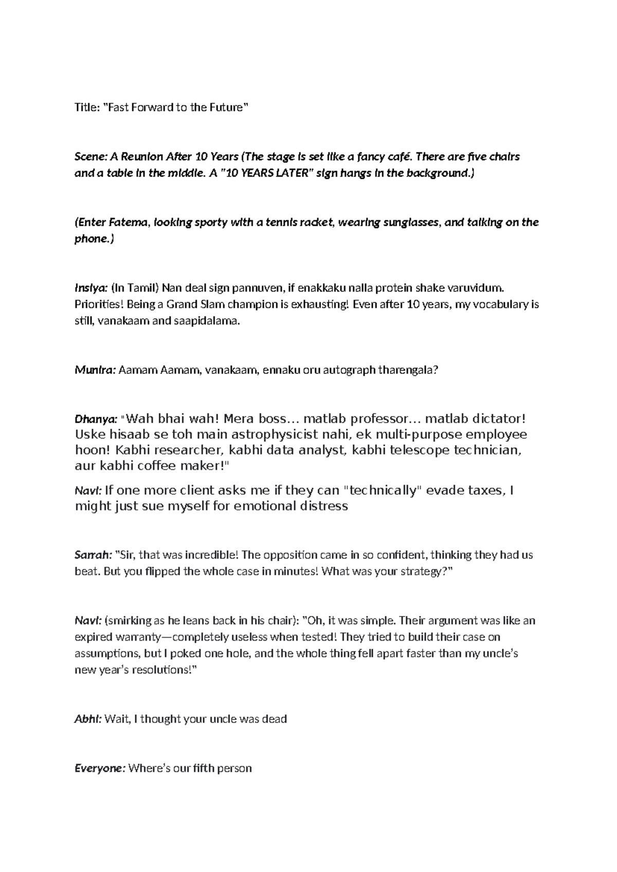 Farewell Script - idk - Title: "Fast Forward to the Future" Scene: A ...