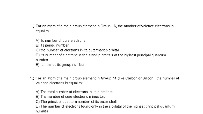 Exam 5 Pt 2 Practice: Valence Electrons & Bonding Concepts - Studocu