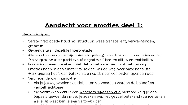 Aandacht voor Emoties Deel 1: Basisprincipes en Communicatie - Studocu