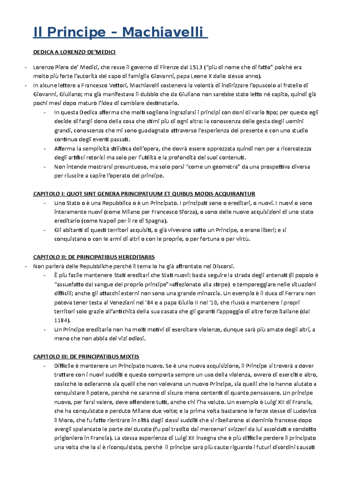 Riassunto Completo di "Il Principe" di Machiavelli - Studocu