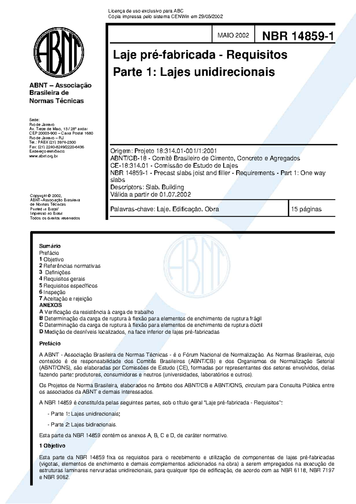 NBR 14859 - Laje Pré-Fabricada: Requisitos para Lajes Unidirecionais ...