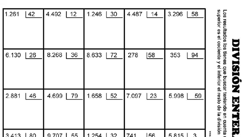 DIVISIÓN ENTERA: Operaciones y Resultados (División Inexacta) - Studocu