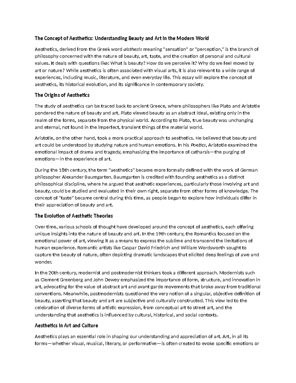 The Concept of Aesthetics - It deals with questions like: What is ...