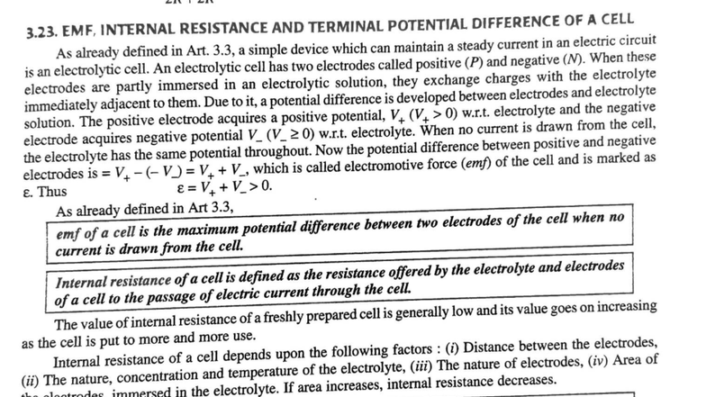 EMF, Internal Resistance & Terminal Potential Difference of a Cell - Class 12 - Studocu