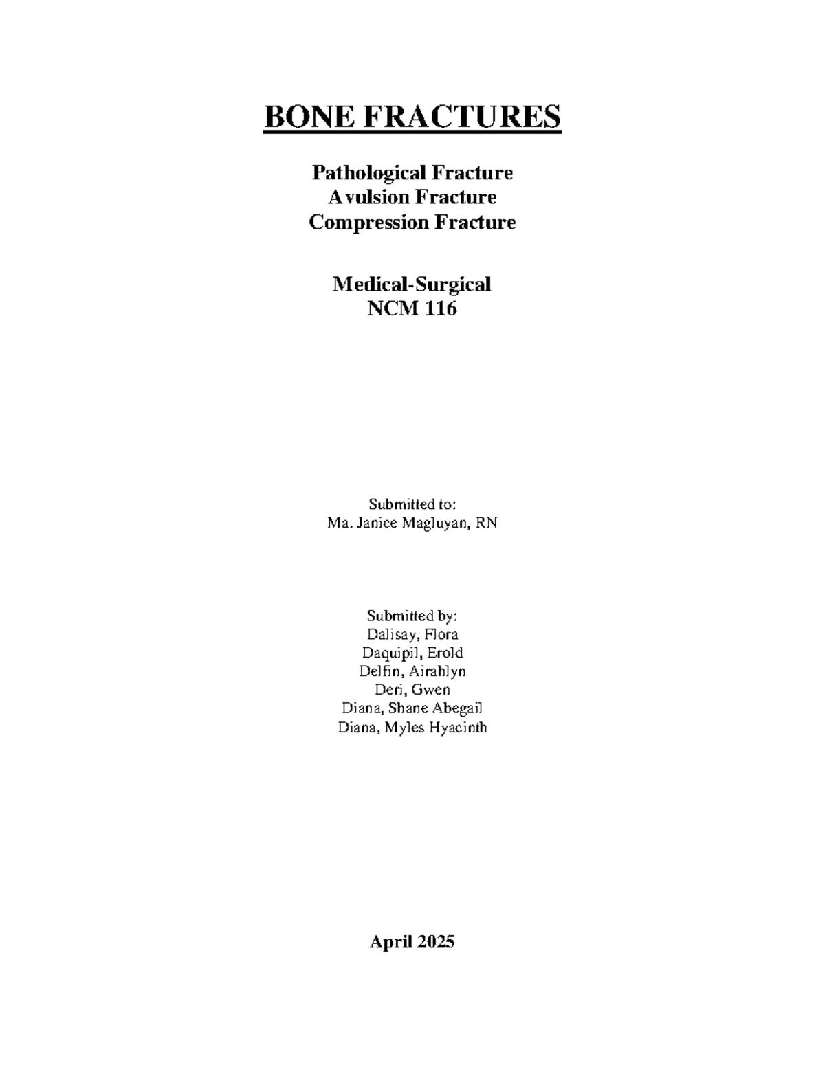 BONE FRACTURE LECTURE NOTES NCM 116: Types & Management - Studocu