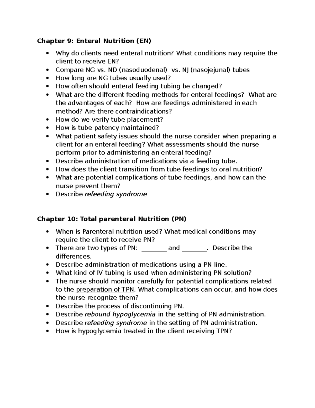 2025 Nutrition Chapter 9 & 10 Study Guide: Enteral & Parenteral ...