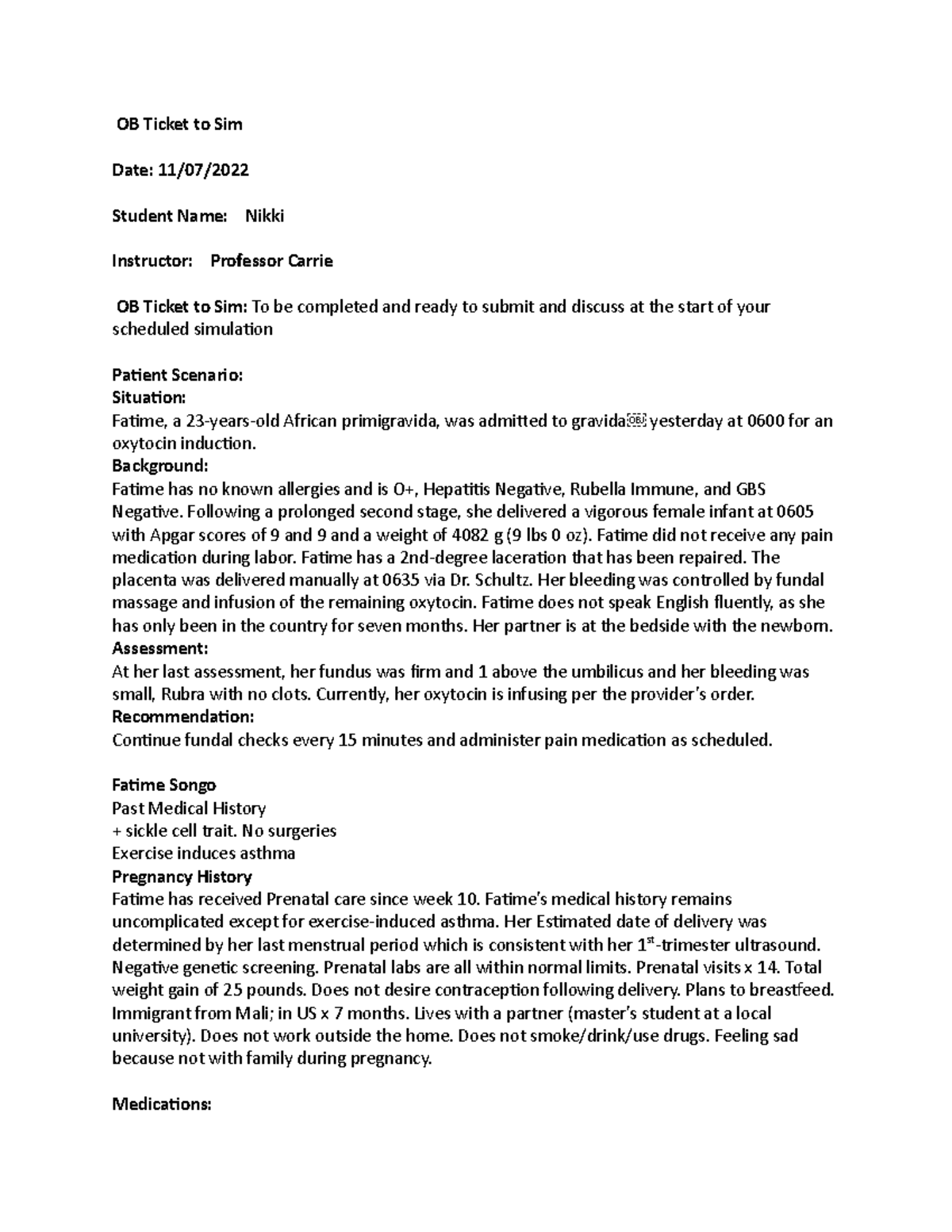 OB Ticket to Sim 1 - assignments - OB Ticket to Sim Date: 11/07 ...