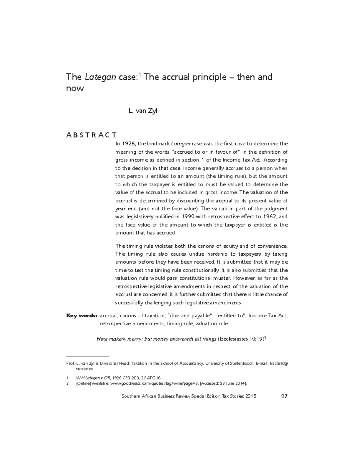 Tax Implications of the Lategan Case: Accrual Principle Explored - Studocu