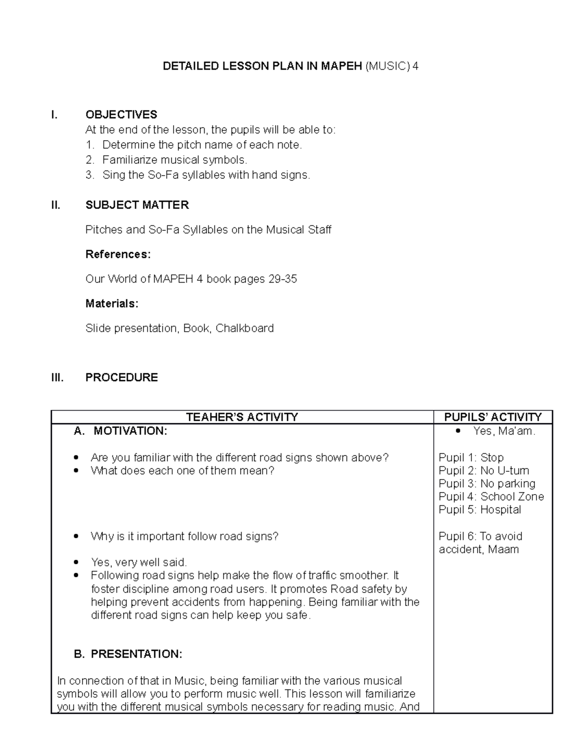 389196172 MAPEH 4 Detailed Lesson Plan on Pitches & So-Fa Syllables ...